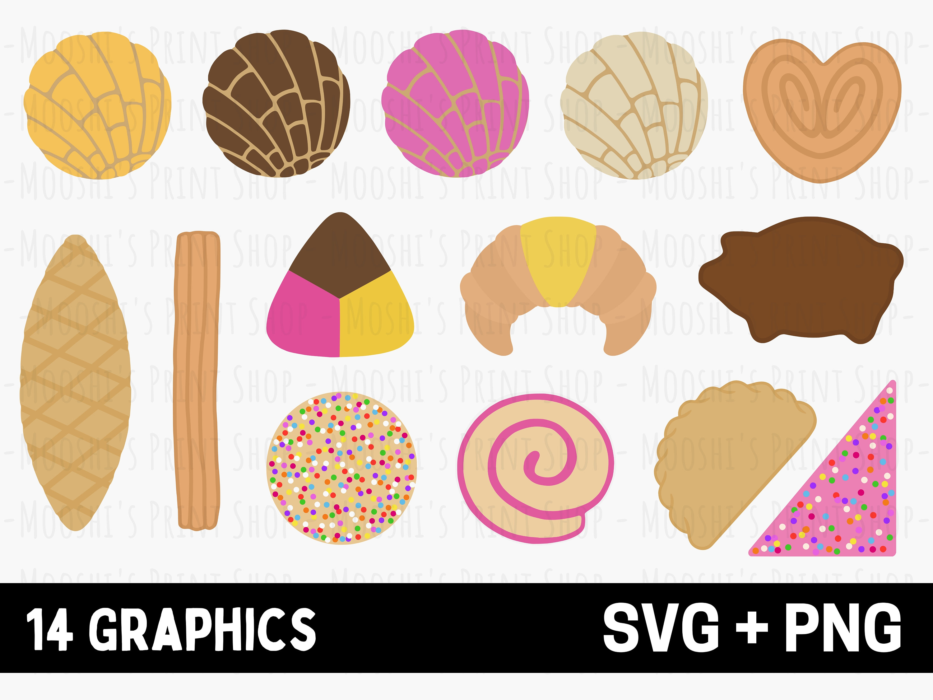 Pan Dulce Clipart Bundle, Assorted Mexican Sweet Bread Pastry Graphics ...