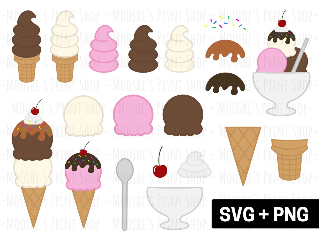 Ice Cream Bundle Clipart, Cute Classic Ice Cream Soft Serve Sundae ...