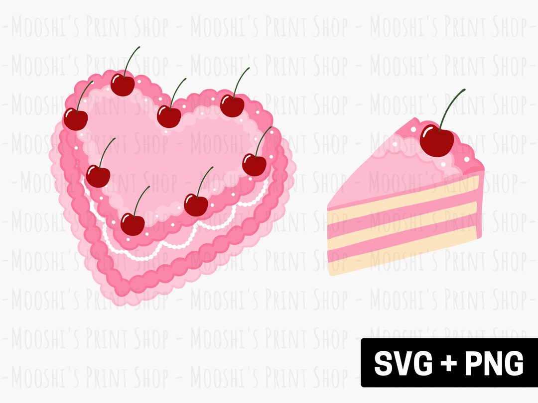Cherry Pink Heart Shaped Cake Clipart, Cute Vintage Cottagecore Fruit ...