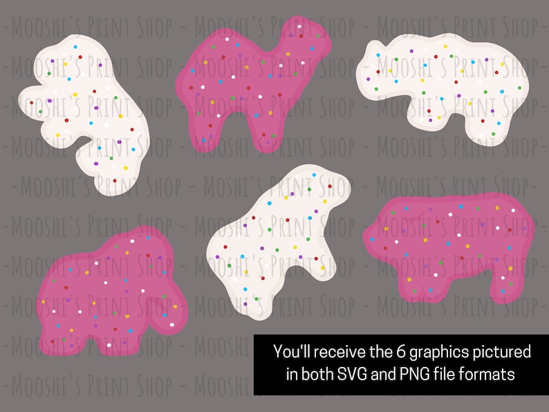 Frosted Circus Animal Cookies Clipart, Pink and White Sprinkles Animal ...