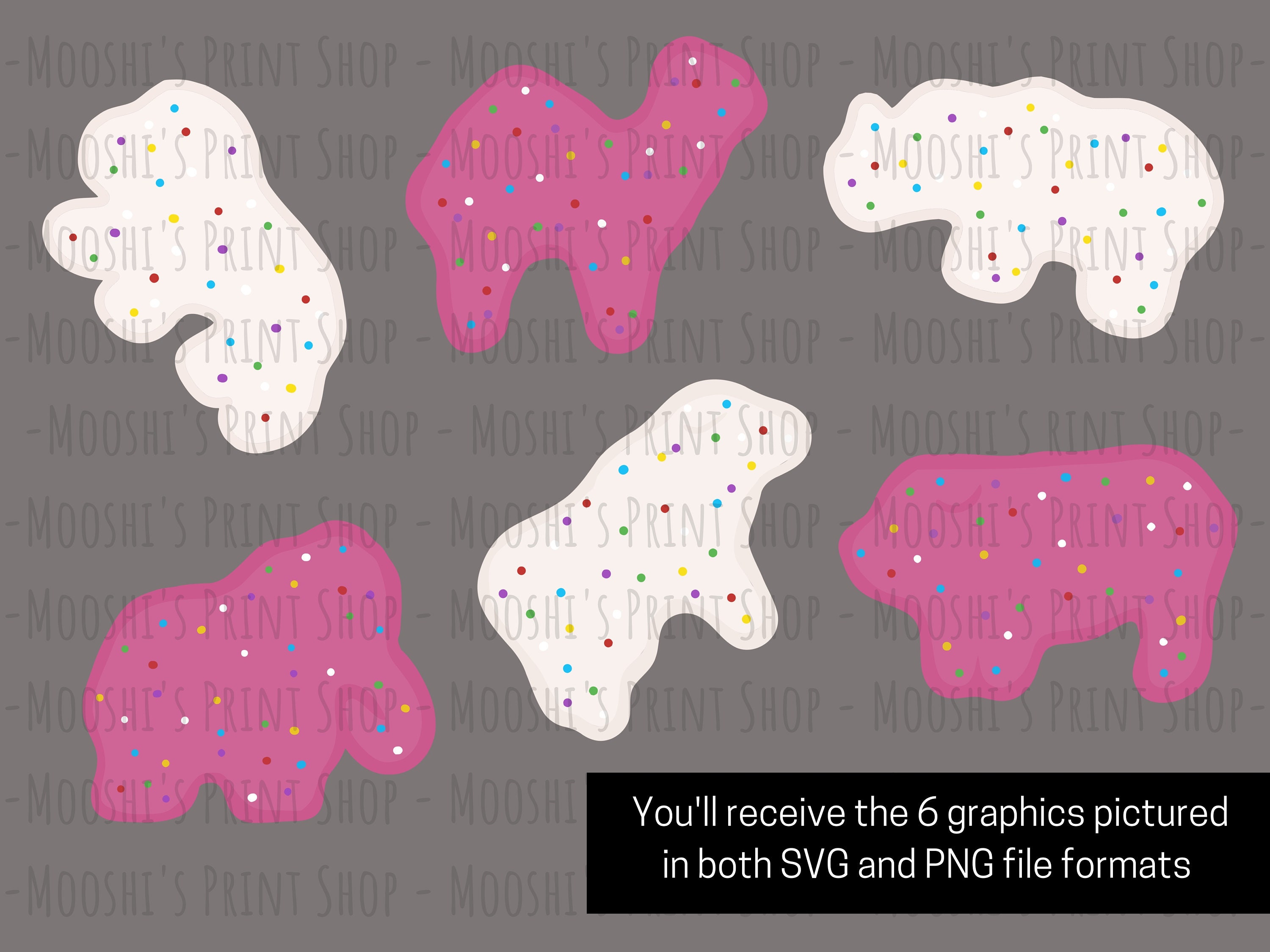 Frosted Circus Animal Cookies Clipart, Pink and White Sprinkles Animal ...