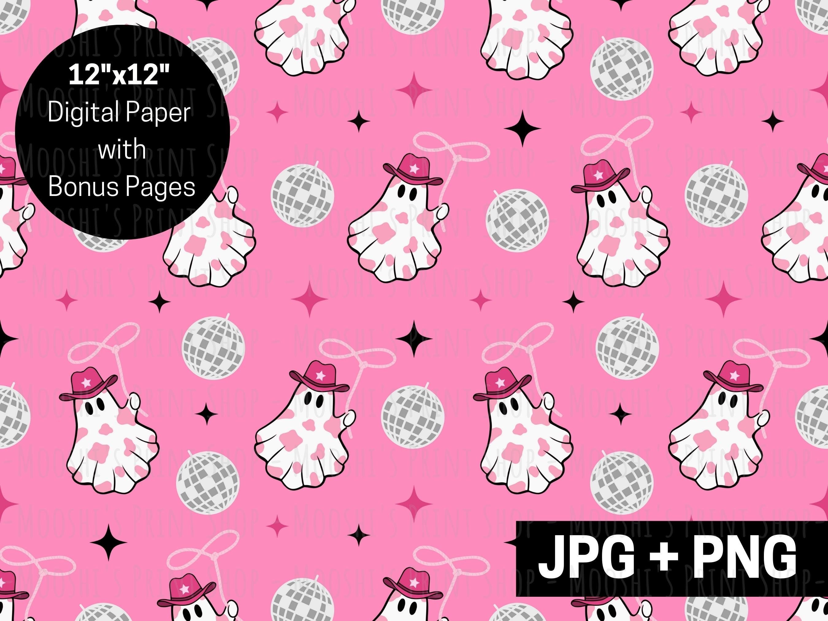 Disco Cowgirl Ghost Digital Paper Cute Halloween Cow Print - Etsy