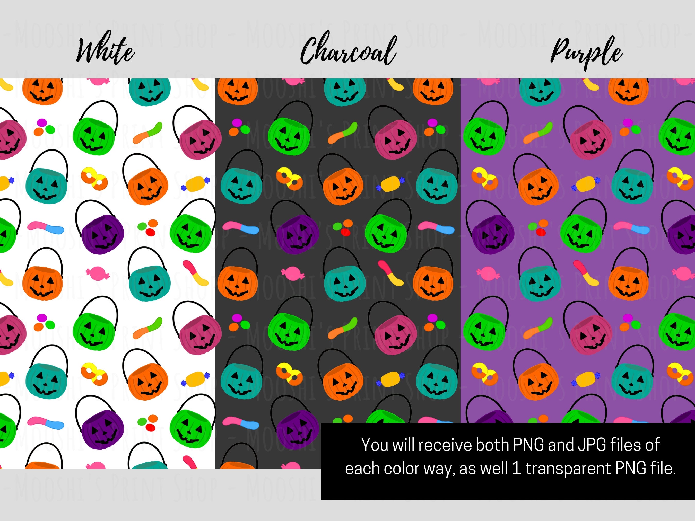 Colored Pails Digital Paper, Halloween Pumpkin Candy Bucket Seamless ...