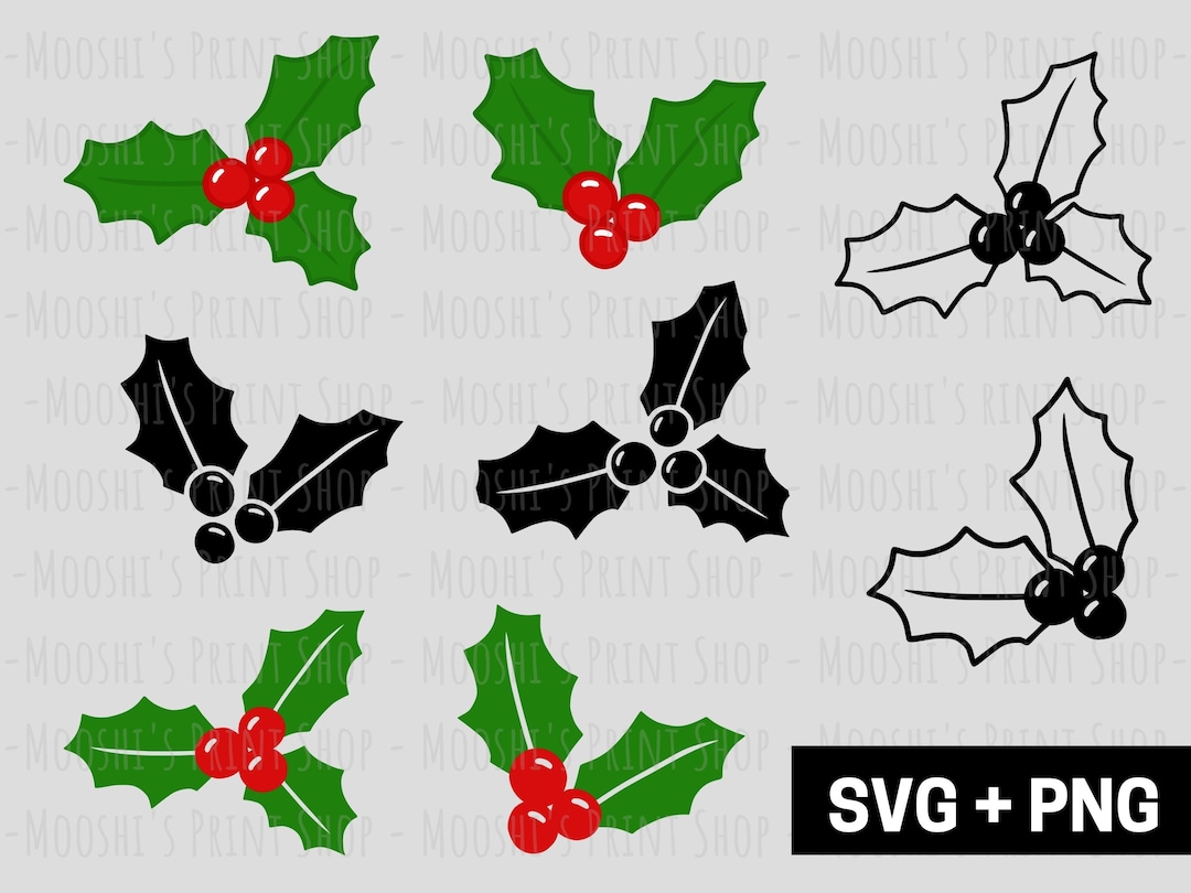 Holly Clipart Bundle, Christmas Holiday Outline Cutout Simple ...
