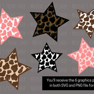 Cow Print Stars Clipart Bundle, Retro Disco Cowgirl Graphics, Cute Pink ...