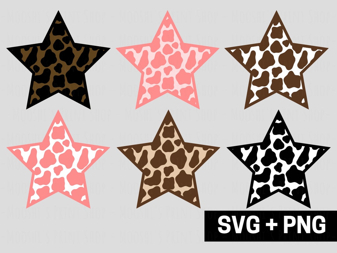 Cow Print Stars Clipart Bundle, Retro Disco Cowgirl Graphics, Cute Pink ...