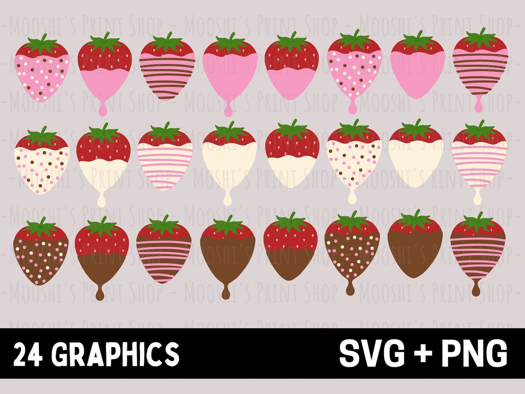 Pink Chocolate Covered Strawberries Clipart Bundle, Cute Valentine's ...