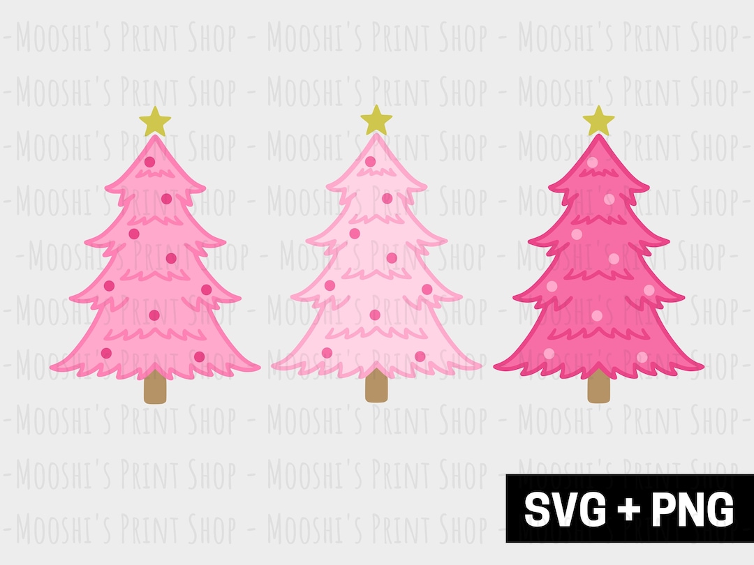 Pink Holiday Trees Clipart, Simple Christmas Pine Tree Graphics, Fluffy ...