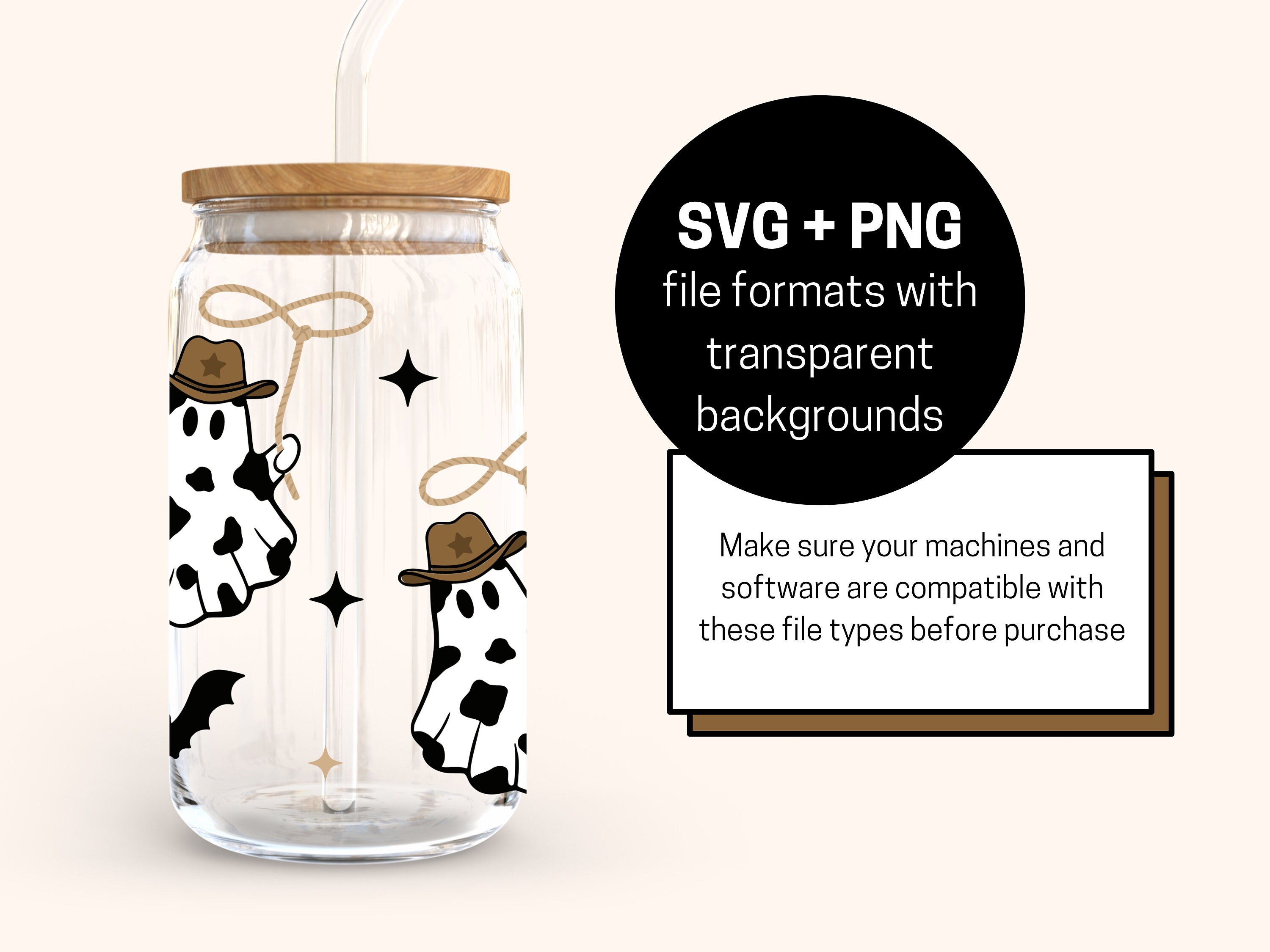 Cowboy Ghost Libbey Glass Wrap, Cute Cowprint Hat Lasso Bat Halloween ...