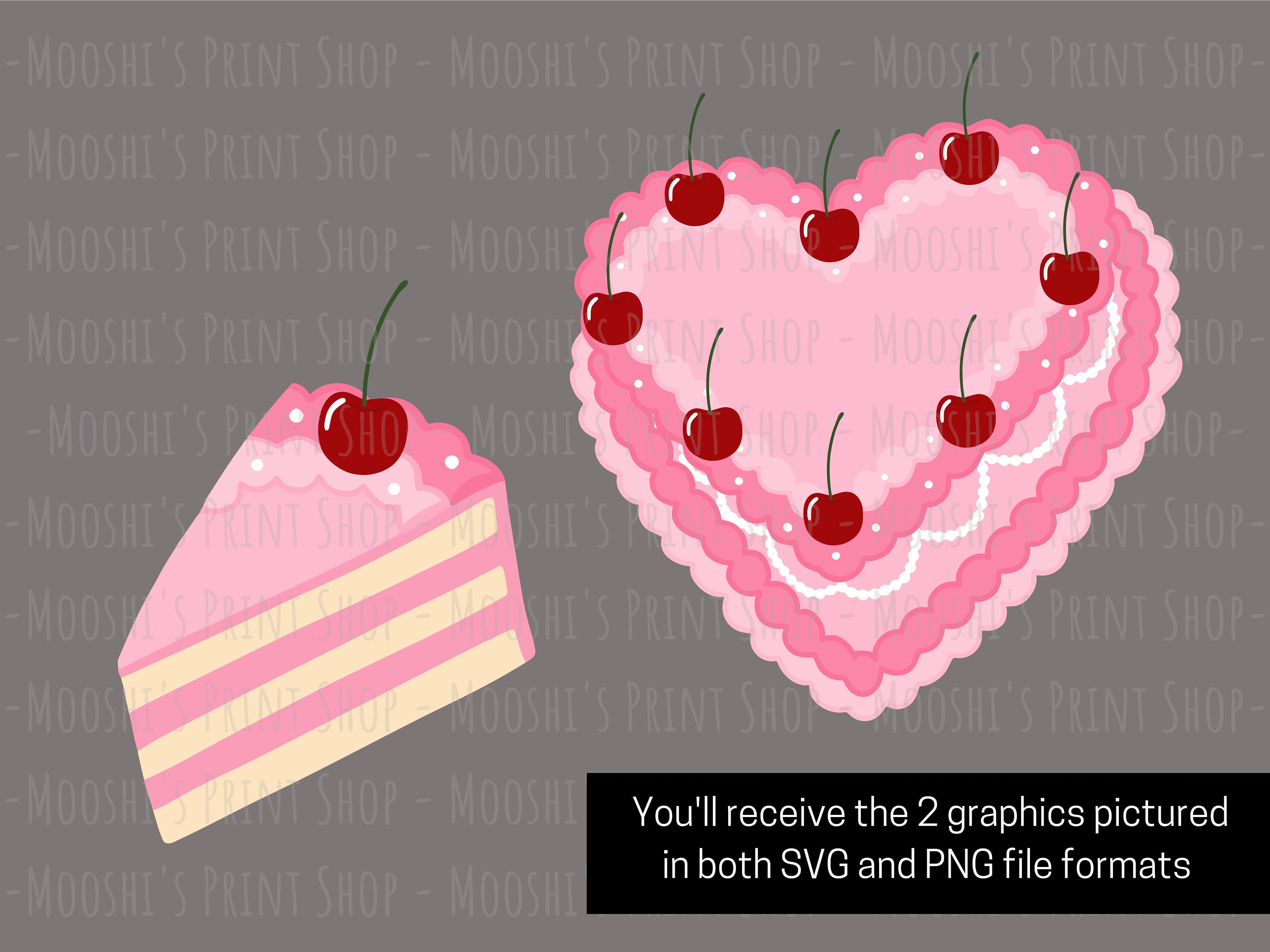 Cherry Pink Heart Shaped Cake Clipart, Cute Vintage Cottagecore Fruit ...