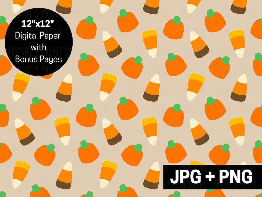 Candy Corn Digital Paper, Halloween Pumpkin Candy Spooky Season ...