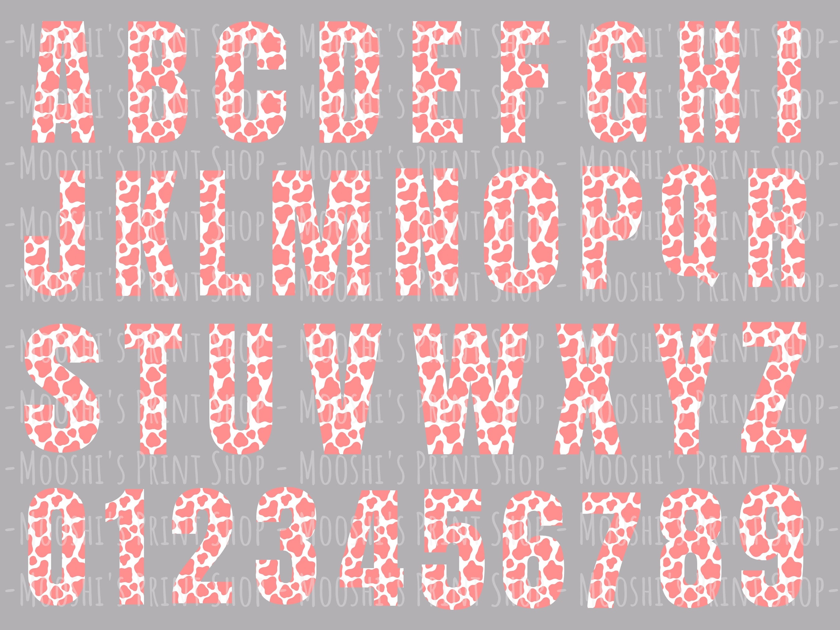 Cow Print Font Clipart Bundle, Black Pink Brown Beige Cow Spots, Cow ...