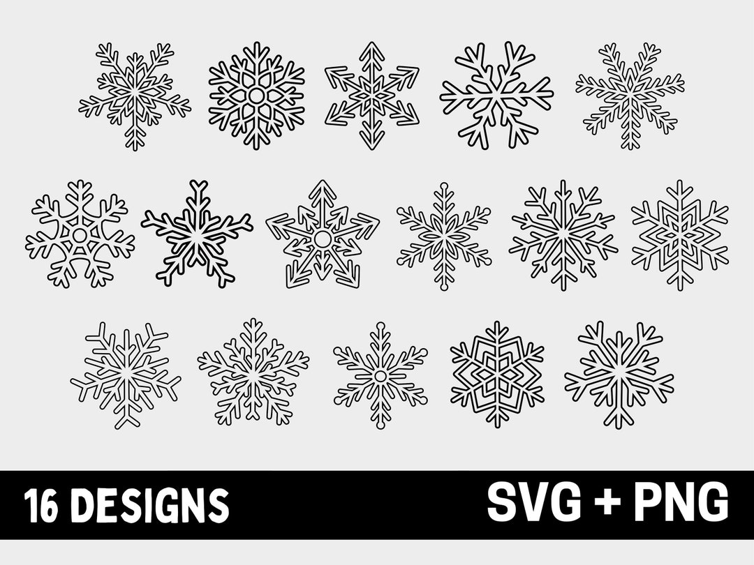 Snowflake Outline Clipart 16 Pack Bundle, Winter Holiday Snowflake ...