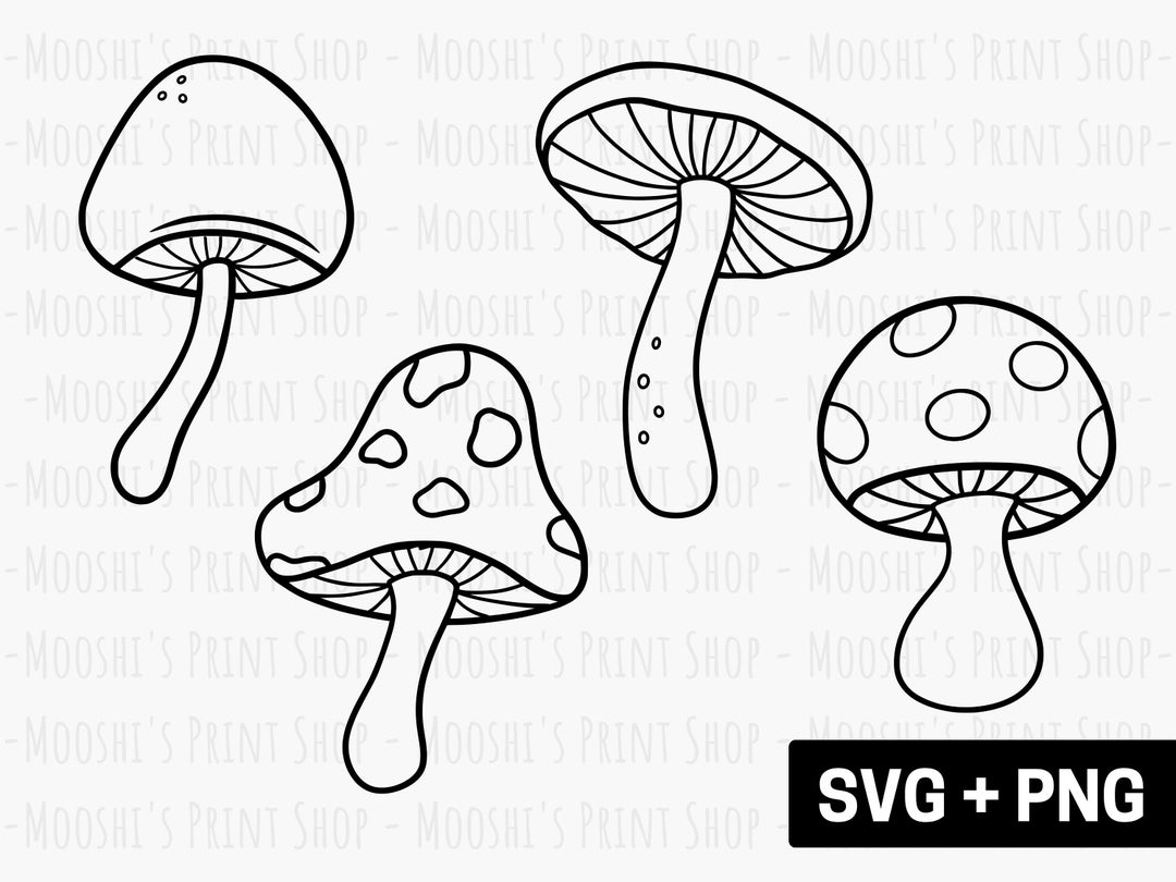 Mushroom Clipart Bundle, Toadstool Fungus Mushroom Plant Outline Cutout ...