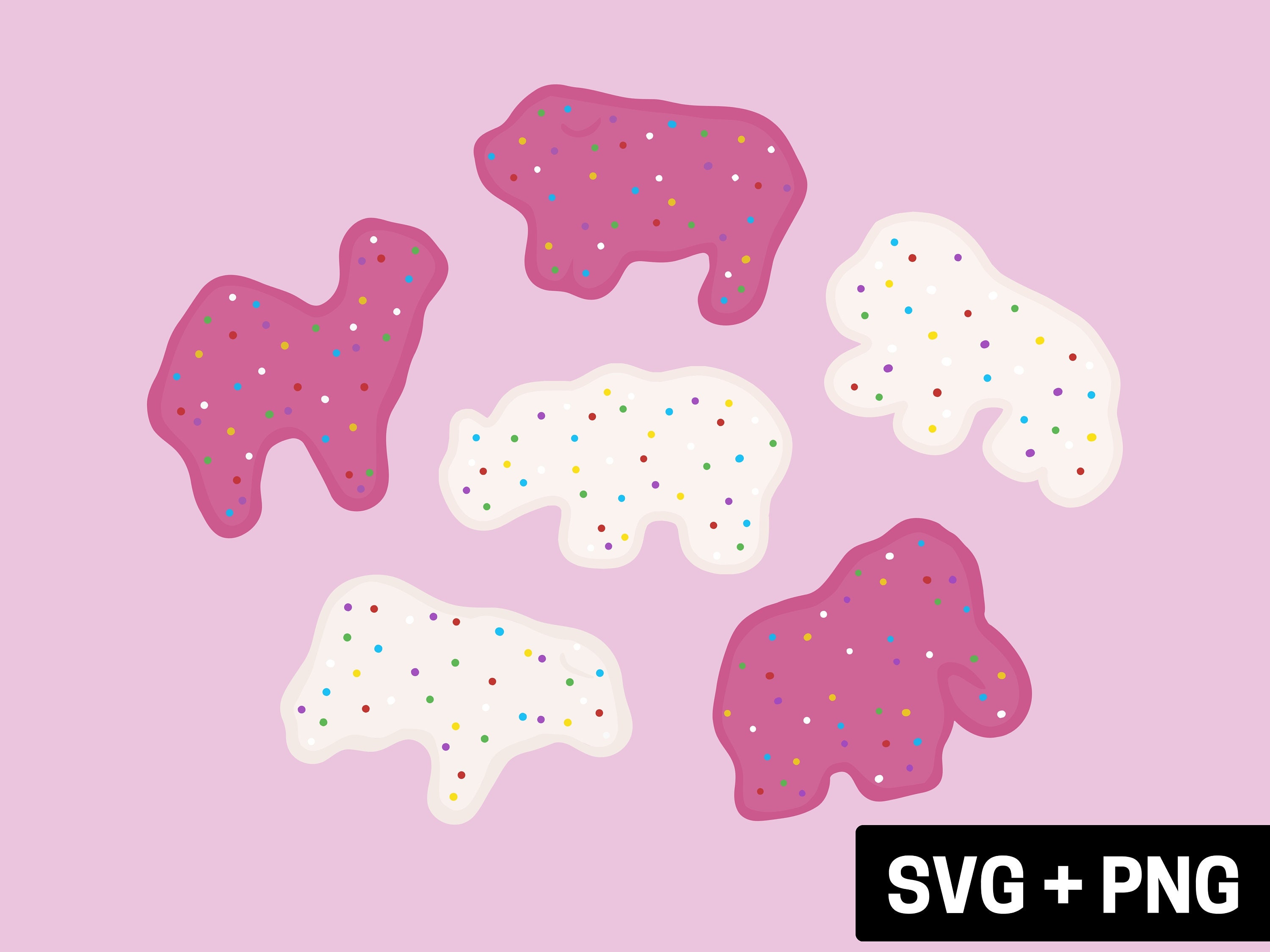 Frosted Circus Animal Cookies Clipart, Pink and White Sprinkles Animal ...