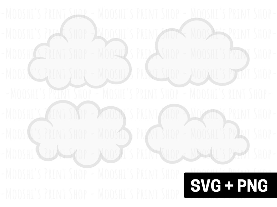 Cloud Bundle Clipart, Fluffy White Classic Simple Outlined Cloud, Storm ...