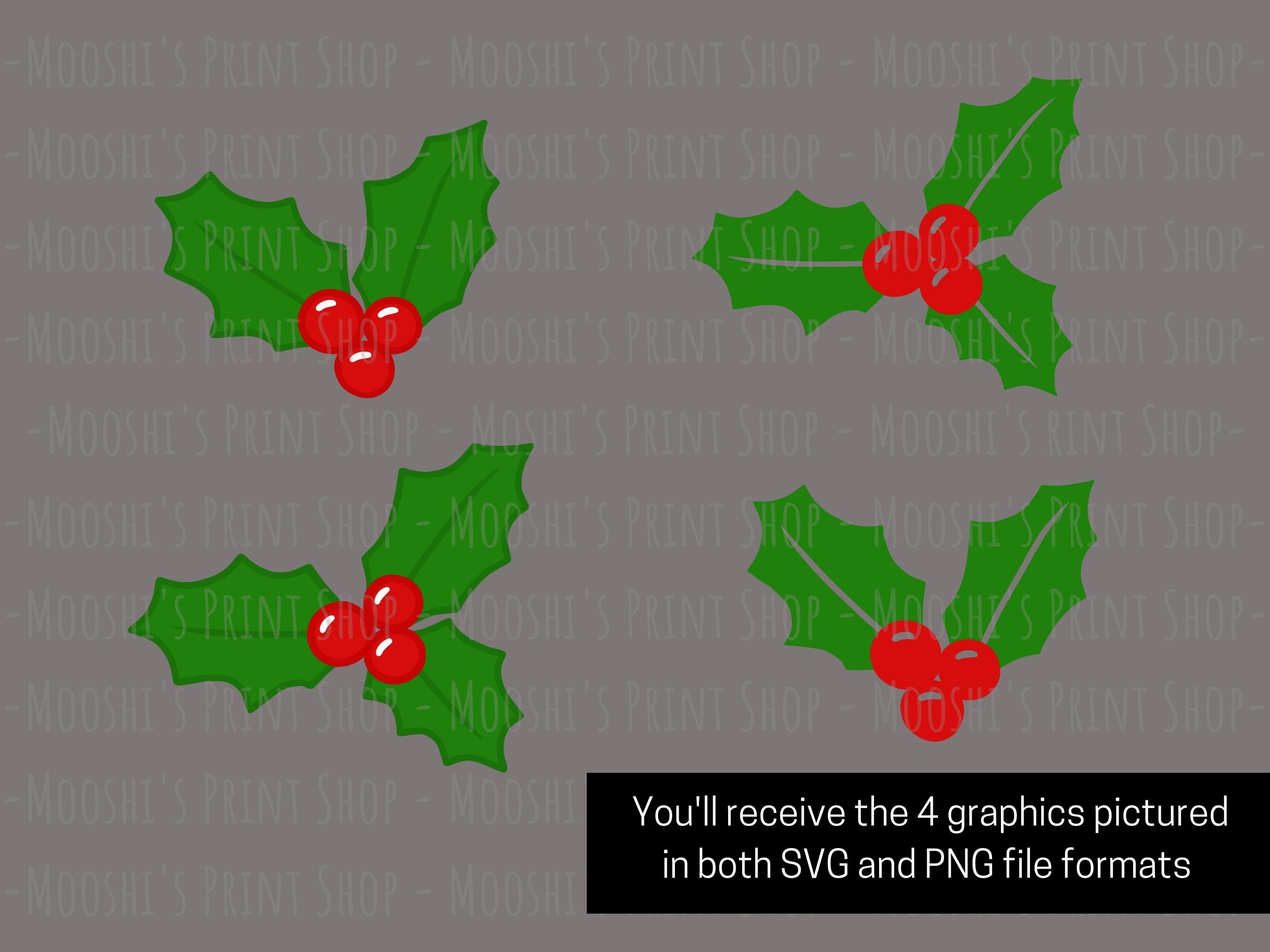 Holly Clipart Bundle, Christmas Holiday Outline Cutout Simple ...