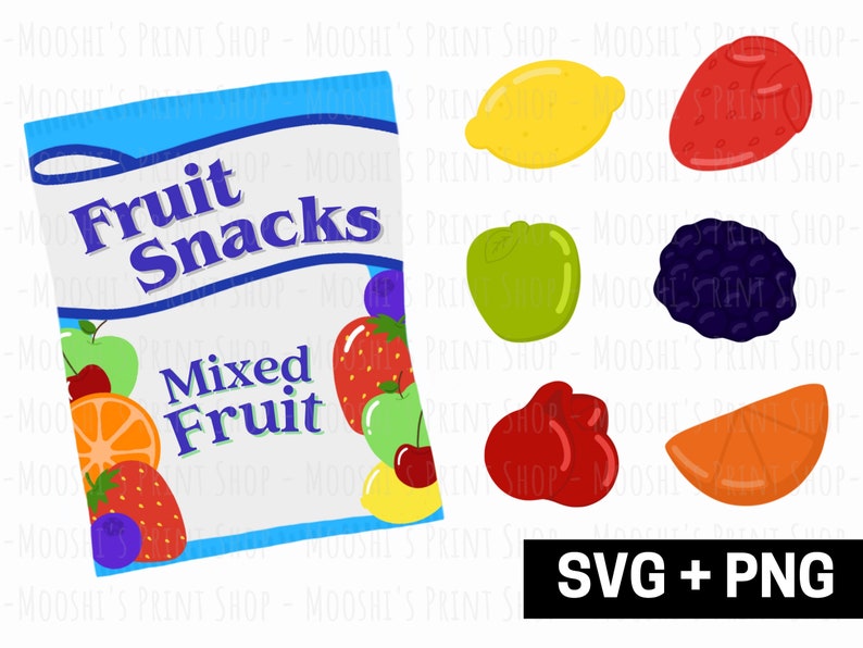 Gummy Fruit Snacks Clipart Bundle, Strawberry Cherry Apple Orange Treat ...