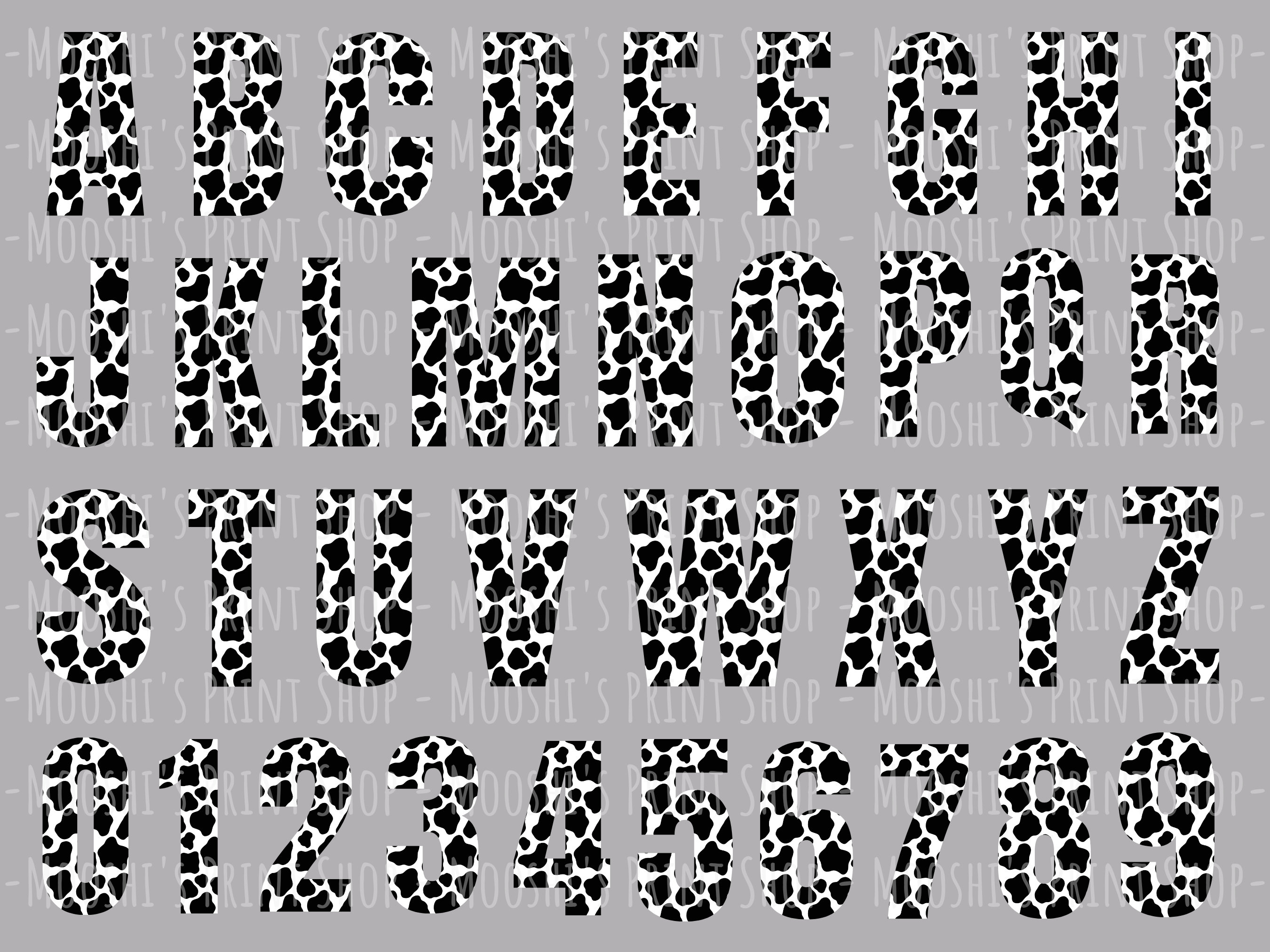 Cow Print Font Clipart Bundle, Black Pink Brown Beige Cow Spots, Cow ...