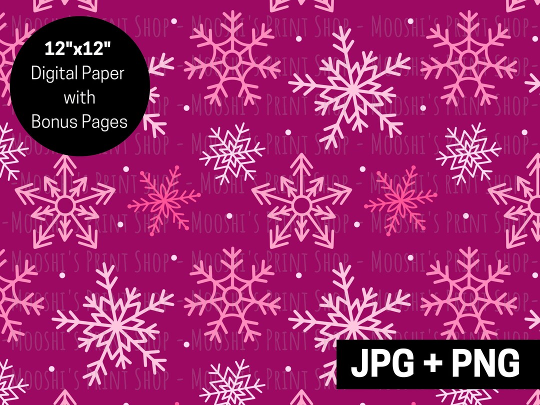 Pink Snowflake Digital Paper, Holiday Xmas Winter Snow Seamless File ...