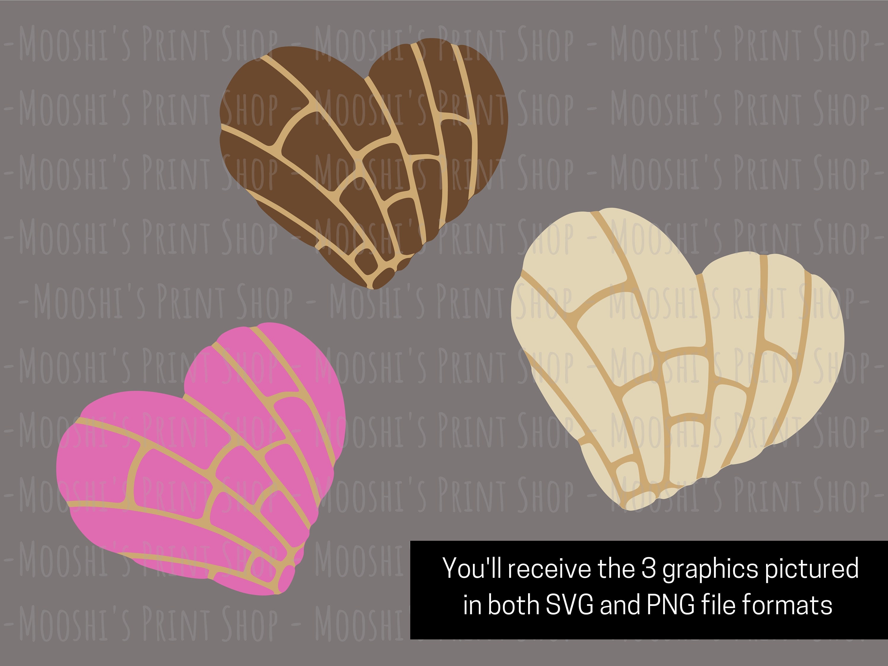 Heart Shaped Concha Clipart Bundle, Pink Brown White Pan Dulce Mexican ...