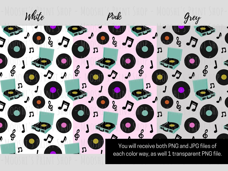 Record Player Digital Paper Bundle, Vinyl Retro Turntable Music Notes ...