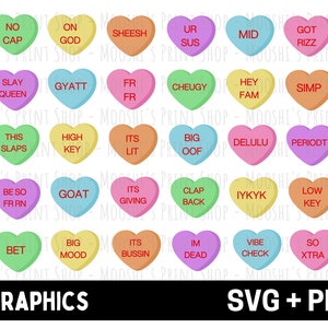 Funny Slang Conversation Hearts Clipart Bundle, Gen Z Millennial Candy ...