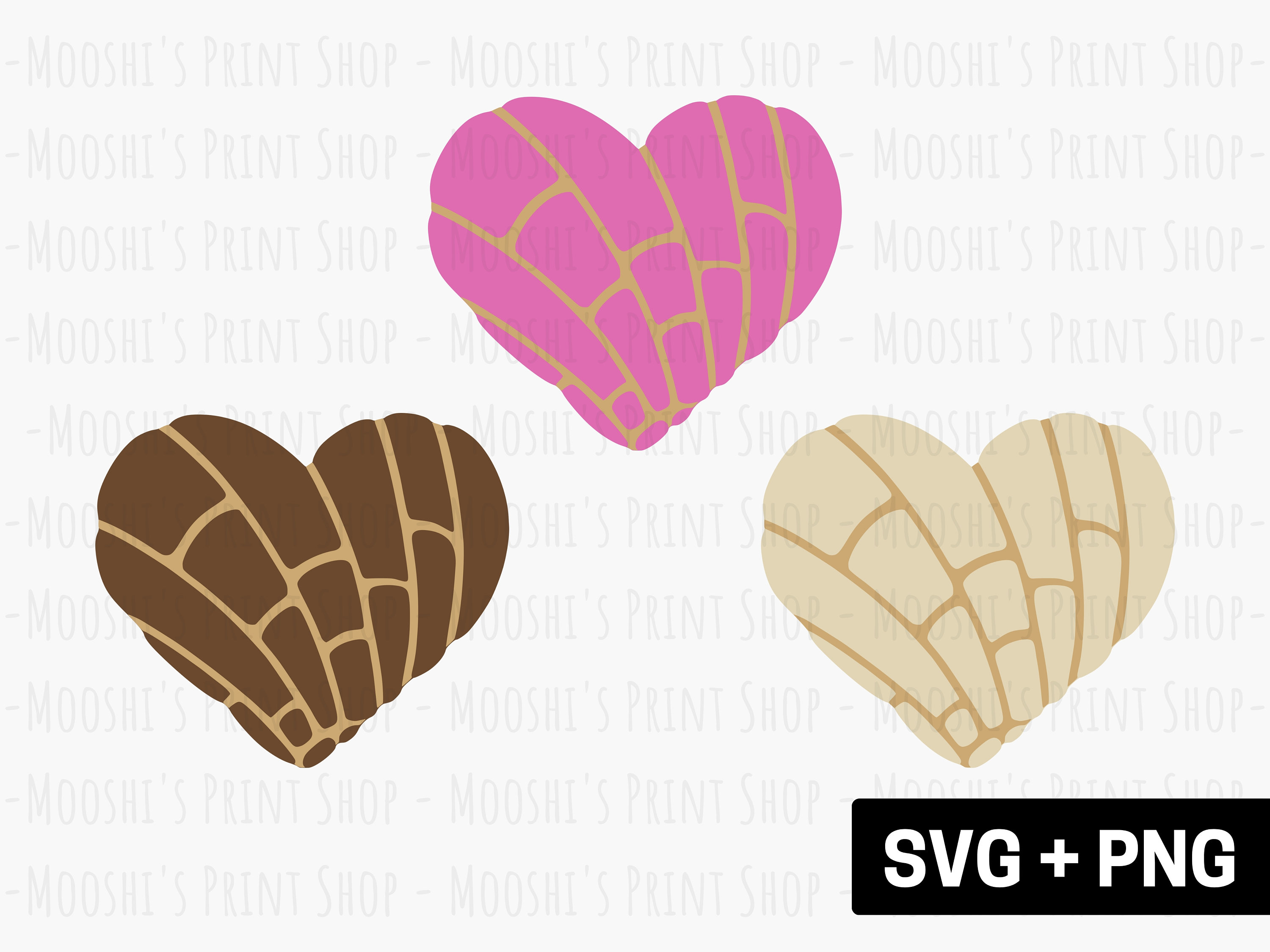 Heart Shaped Concha Clipart Bundle, Pink Brown White Pan Dulce Mexican ...