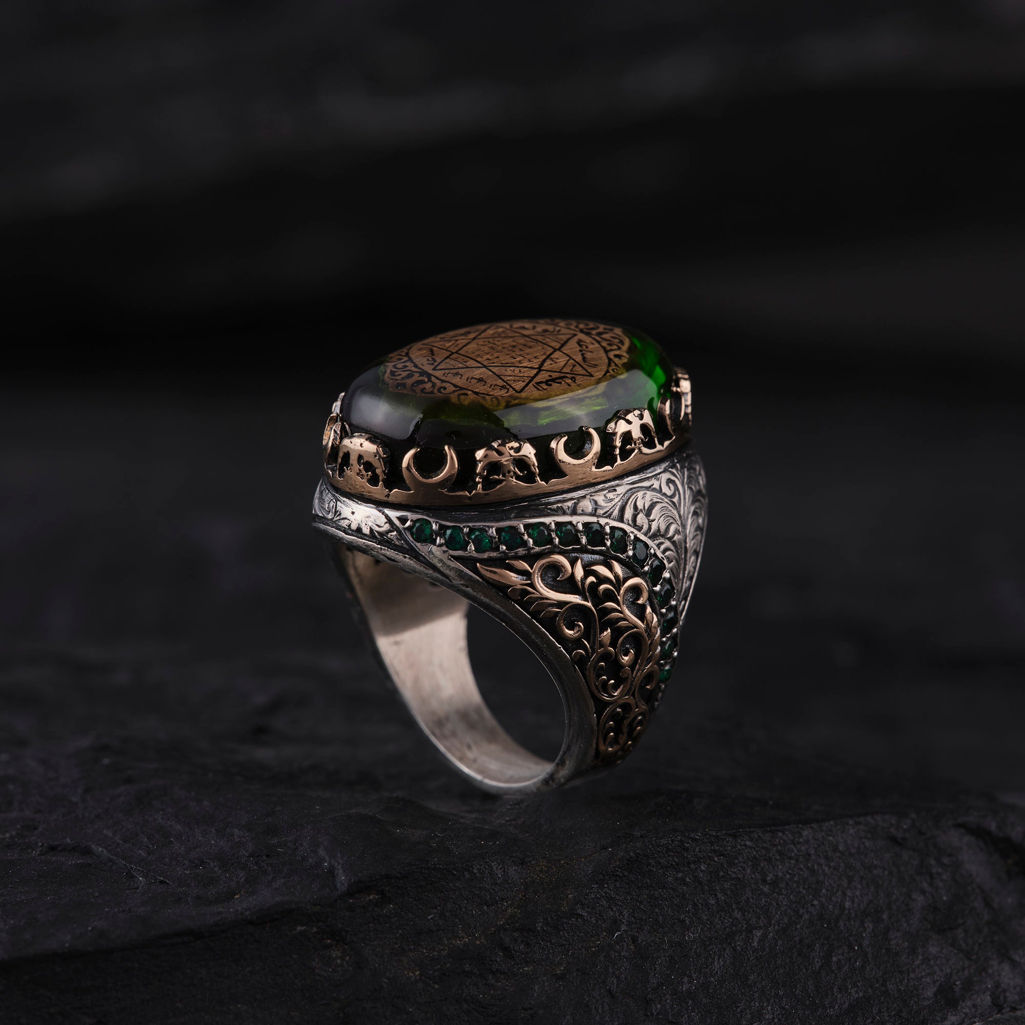 Seal of Suleyman Silver Mens Ring,turkish Jewelry Ring,silver Amber ...