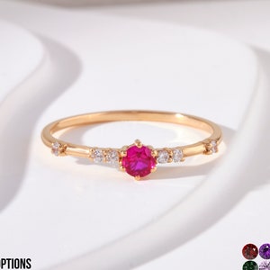 Round Ruby Engagement Ring 14K Solid Gold Ruby Side Diamond, Ruby Birthstone Ring Red Wedding ...
