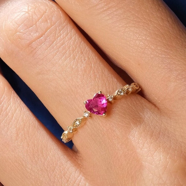 Heart Shaped Ruby Ring With Diamonds - Etsy