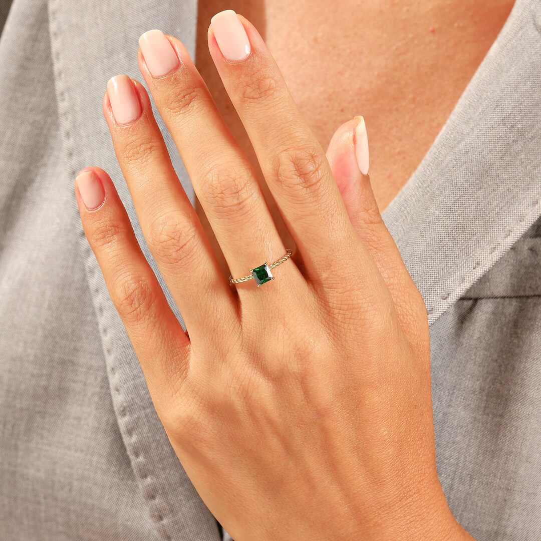 Princess Cut Emerald Ring, Square Birthstone Ring for Her, 10K 14K 18K ...