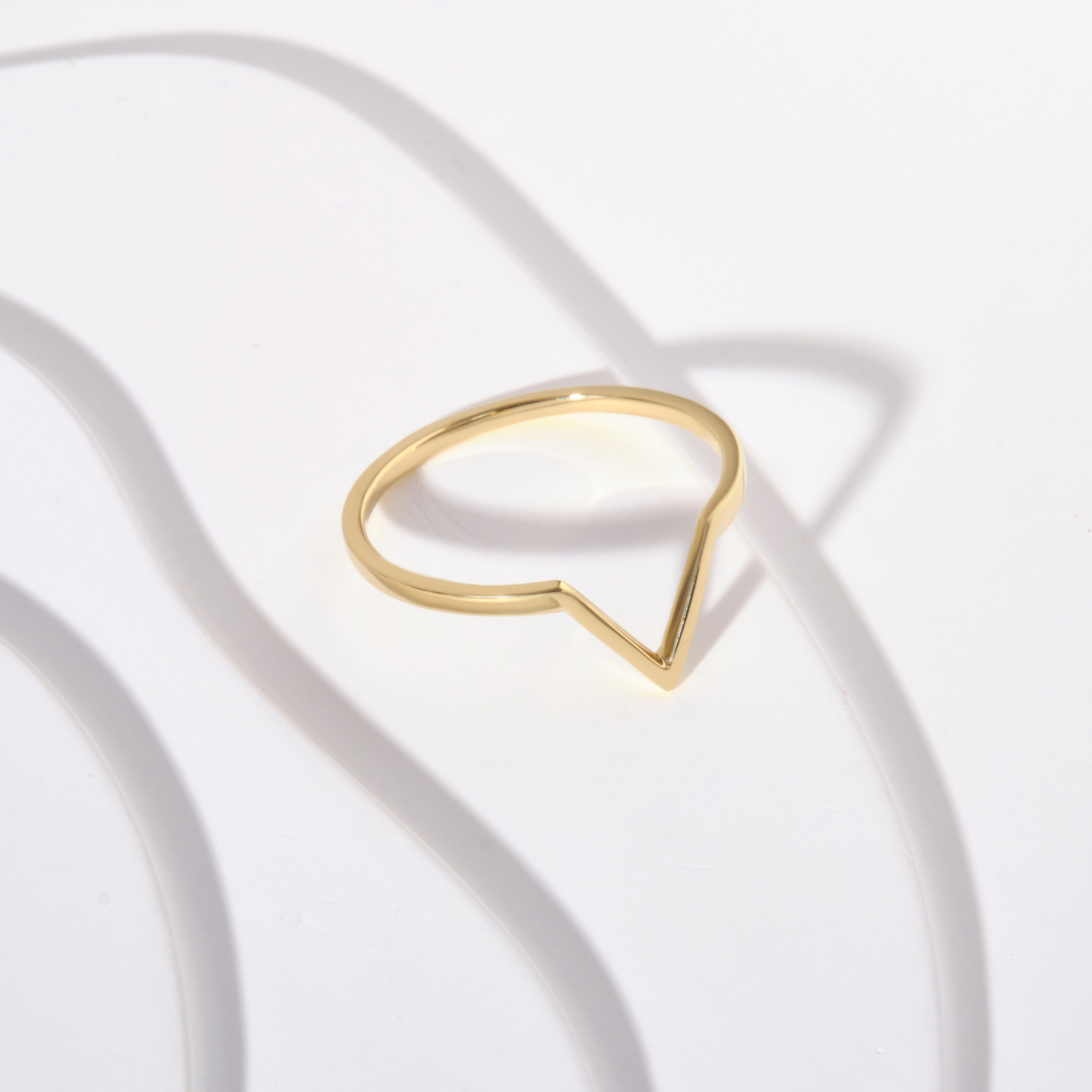 14K Solid Gold Chevron Deep V Ring, Arched Thumb Rings Midi Curved ...