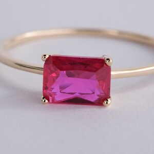 Baguette Ruby Ring 14K Solid Gold Birthstone Ring, Customizable Red Gemstone Ring Women ...