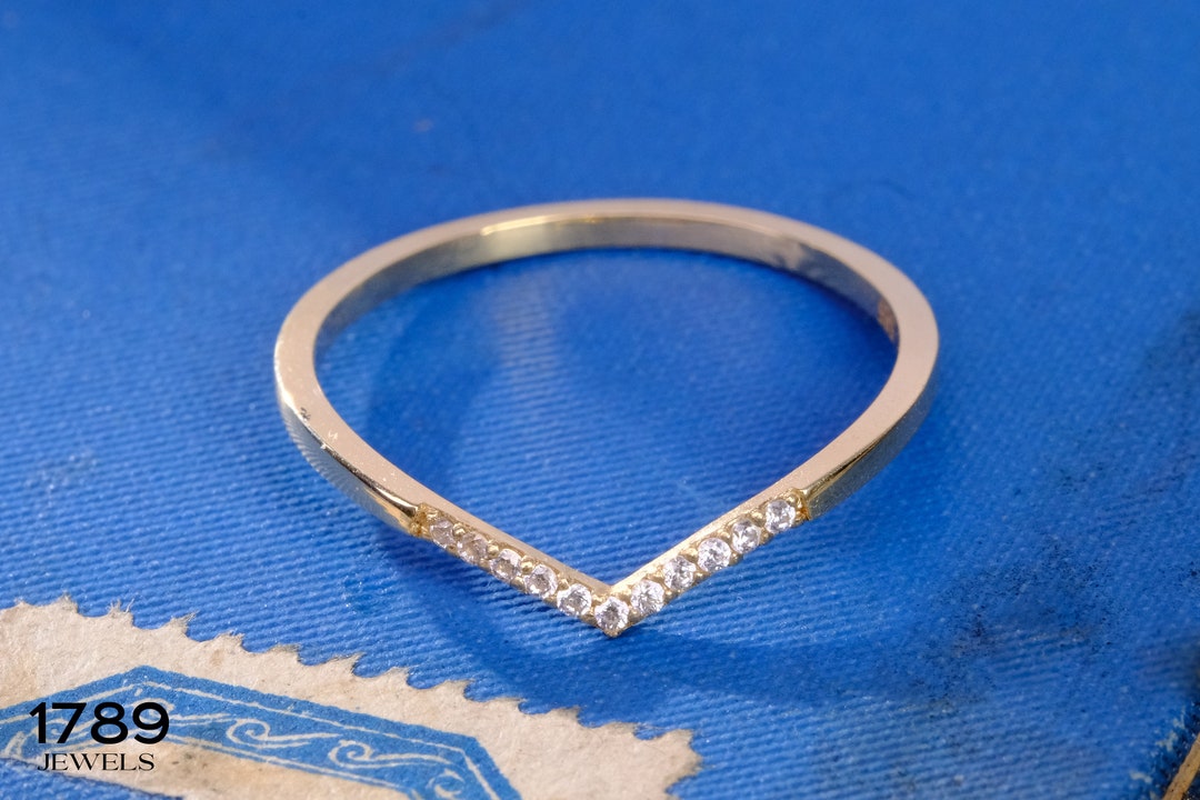 14K Solid Gold V Rings for Women, Pointer Finger Ring, Dainty ...