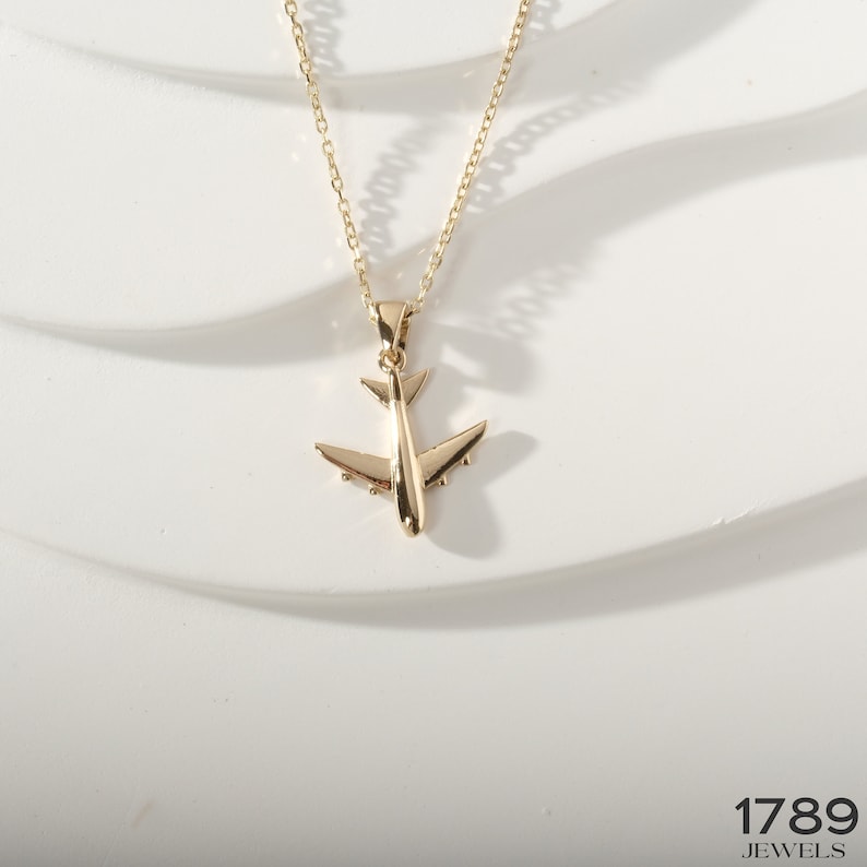 14K Gold Minimalist Airplane Necklace, Female Pilot Jewelry Gift ...