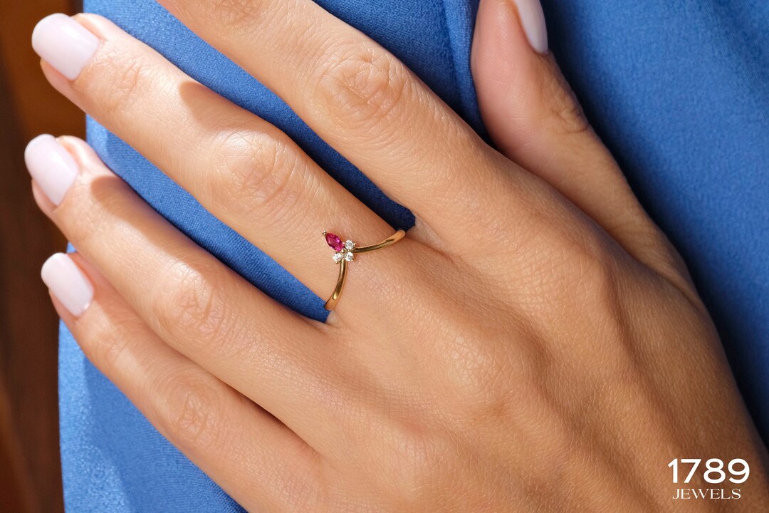 Ruby Ring Gold, V Ring, Chevron Ring, Ruby Engagement Ring, 14K Solid ...
