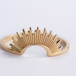 Sunrise Ring Gold, V Ring, Wavy Ring, Chunky Ring, Signet Ring, 14K Solid Gold, Curved Ring ...