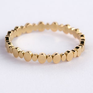 Flat Beaded Ring 14K Solid Gold Stackable Band, Eternity Dotted Stacked Band Women, Minimalistic ...