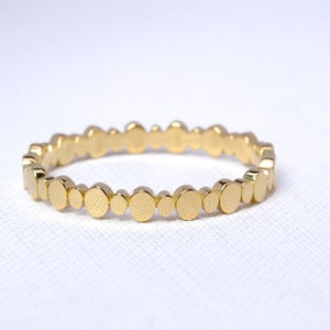Flat Beaded Ring 14K Solid Gold Stackable Band, Eternity Dotted Stacked Band Women, Minimalistic ...