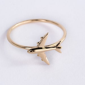 Airplane Ring 14K Solid Gold, Simple Aviation Rings for Women, Plane ...