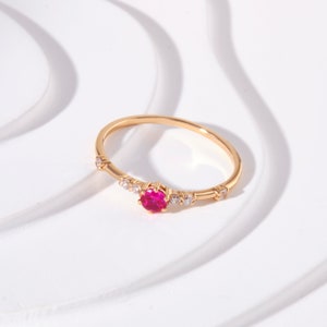Round Ruby Engagement Ring 14K Solid Gold Ruby Side Diamond, Ruby Birthstone Ring Red Wedding ...