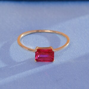 Baguette Ruby Ring 14K Solid Gold Birthstone Ring, Customizable Red Gemstone Ring Women ...