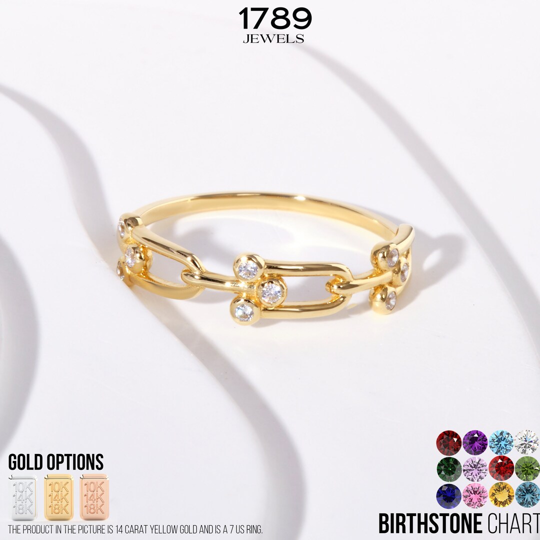 Open Chain Nine Diamond Ring, Link Chain Moissanite Ring Her, 10K 14K ...