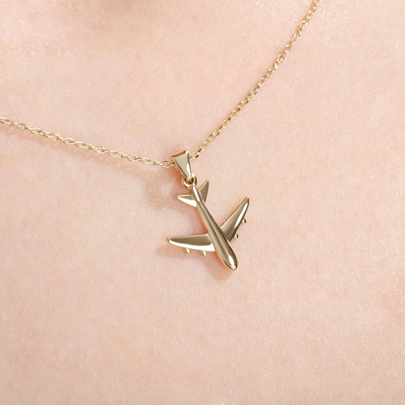 14K Gold Minimalist Airplane Necklace, Female Pilot Jewelry Gift ...