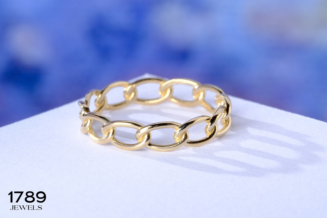 Open Chain Link Stacking Ring, 10K 14K 18K Solid Gold Modern Paper Clip ...