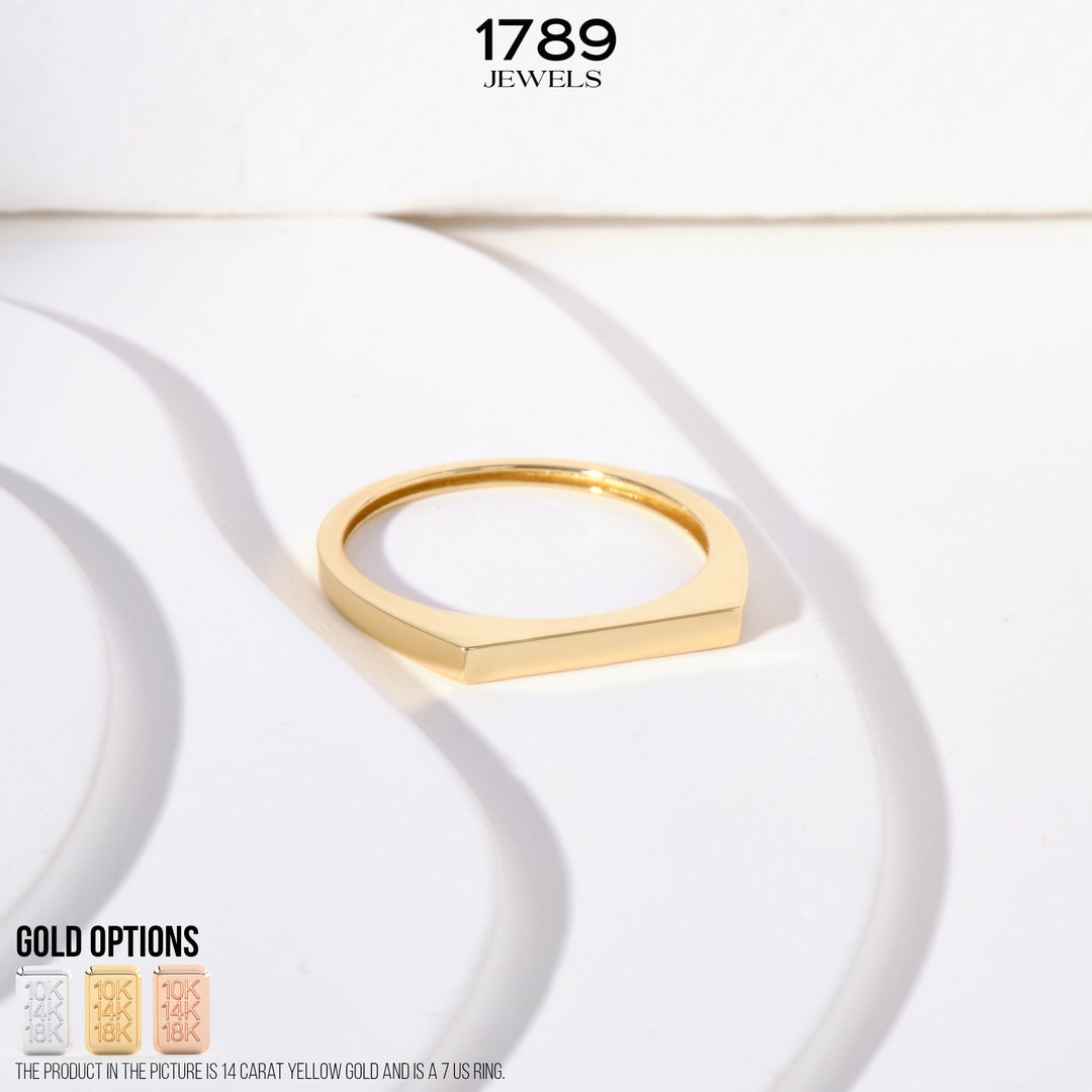 Dainty Signet Flat Bar Stacking Ring, 10K 14K 18K Gold Skinny Bar Ring ...
