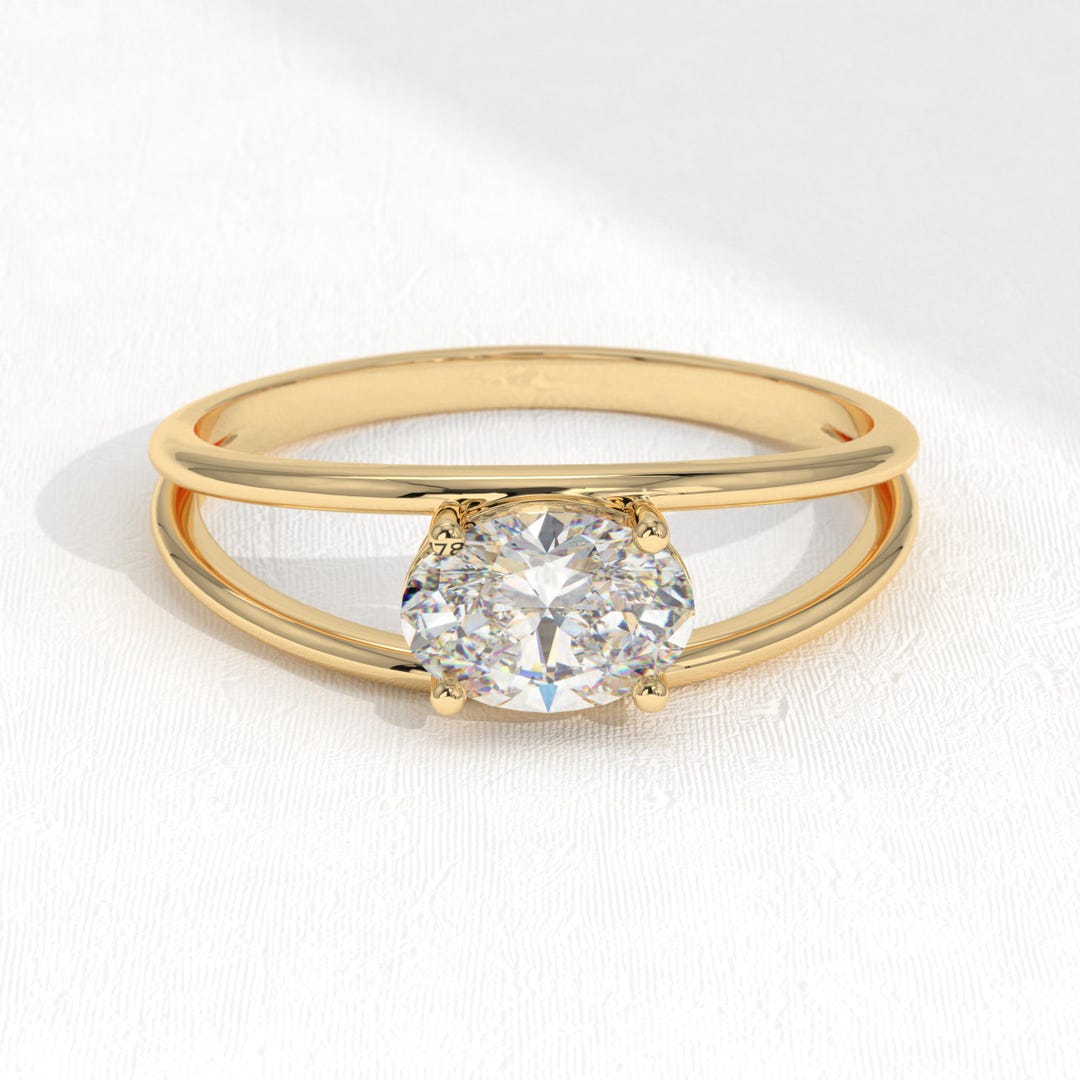 14K Gold Split Shank, Oval Solitaire Split Double Band Ring – Solid ...