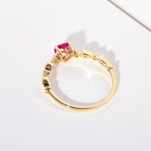 Heart Ruby Ring 14K Gold With Diamond, Red Heart Shaped Ruby Ring Vintage Style, Heart ...