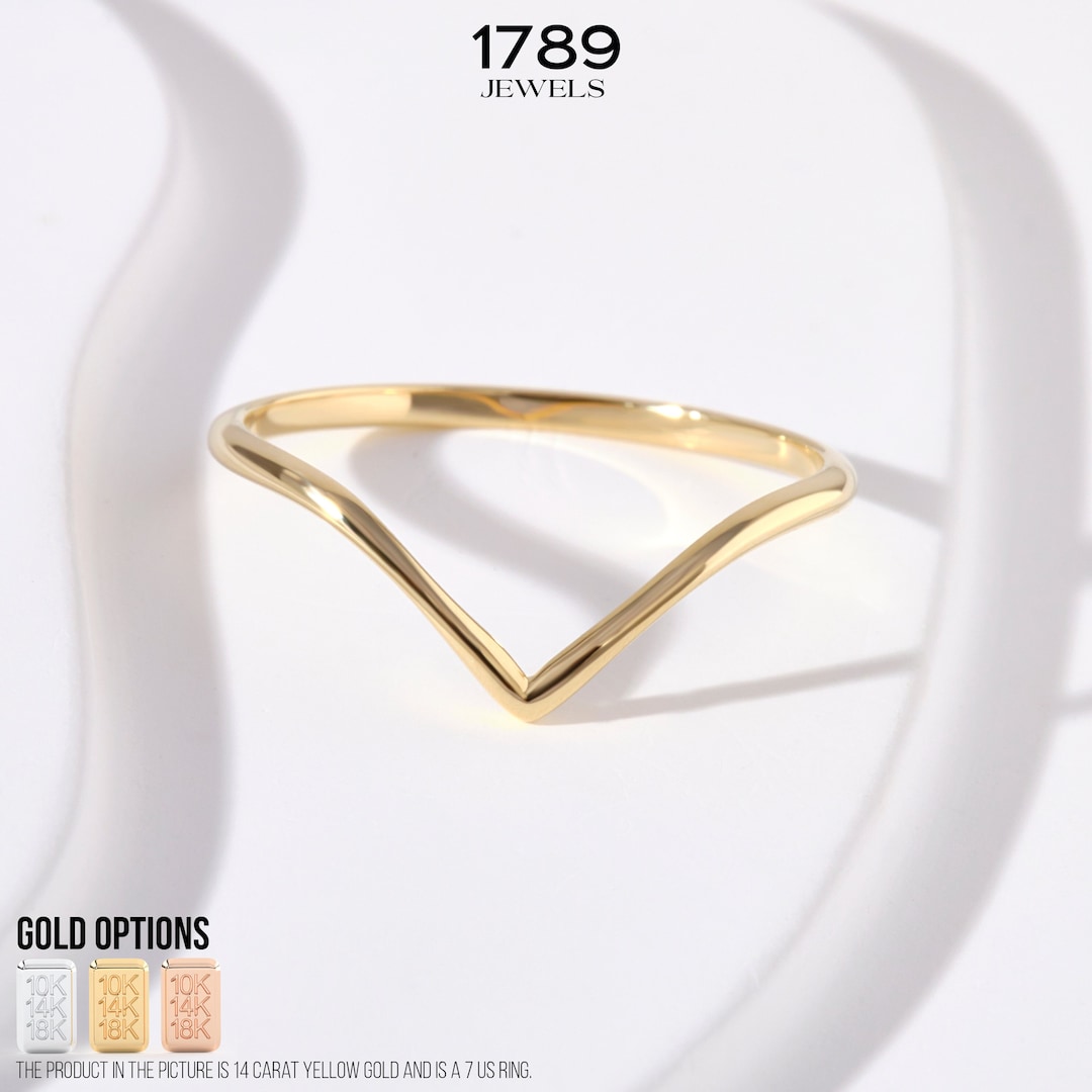 Dainty Solid Gold V Ring 18K 14K 10K, Solid Gold Arched V Shaped Thumb ...
